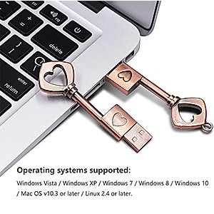 Cute USB Flash Drive Key 64GB, Wiedeus Classic Retro Metal Memory Stick Heart-Shaped Thumb Drives