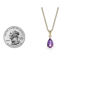 GLAM AND GEMS 2.10 Carat Pear Cut Purple Amethyst and Diamond Pendant Necklace for Women in 14k Yellow Gold (H-I, SI1-SI2) on 17.7 to 19.7 Inch Adjustable Silver Chain