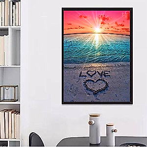 DIY 5D Diamond Painting Beach by Number Kits, Sunset Love Diamond Art Kit Paint for Adults Full Drill Crystal Rhinestone Picture Arts Craft for Home Wall Decor Gift 12X16in