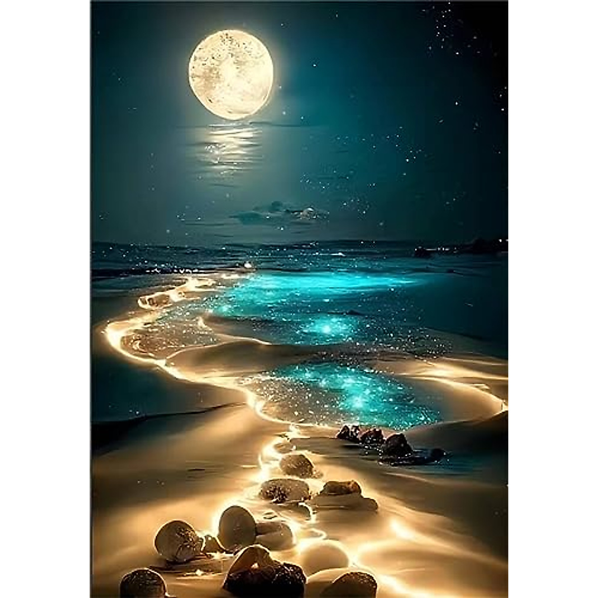 Moon Diamond Painting Kits for Adults,Moon Beach Diamond Art Kits Full Drill Crystal Rhinestone Diamond Embroidery Craft Kits for Home Wall Decor Inch12X16
