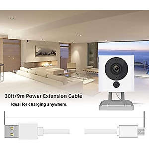 Grolebo 9m/ 30FT Power Extension Cable Compatible with Wyze Cam V3,Wyze Cam Outdoor,Arlo Essential,Eufy,Kasa,Yi,Blink Camera,NestCam Indoor,Micro USB Charging Cord for Security Camera(1pack)