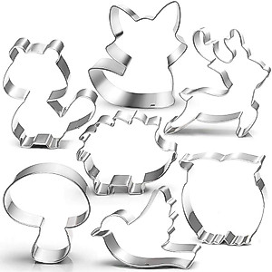 Woodland Cookie Cutter Set-3 Inches-7 Piece-Fox, Owl, Deer, Bird, Hedgehog, Squirrel, Mushroom, Forest Animal Cookie Cutters Molds for Kids Birthday Party Woodland Baby Shower