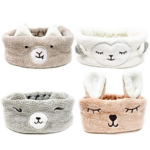 Ergonflow 4 Pack Animal Coral Fleece Spa Headband Makeup Headband Cosmetic Headband for Washing Face Wash Headband Cosmetic Headband Shower Headbands