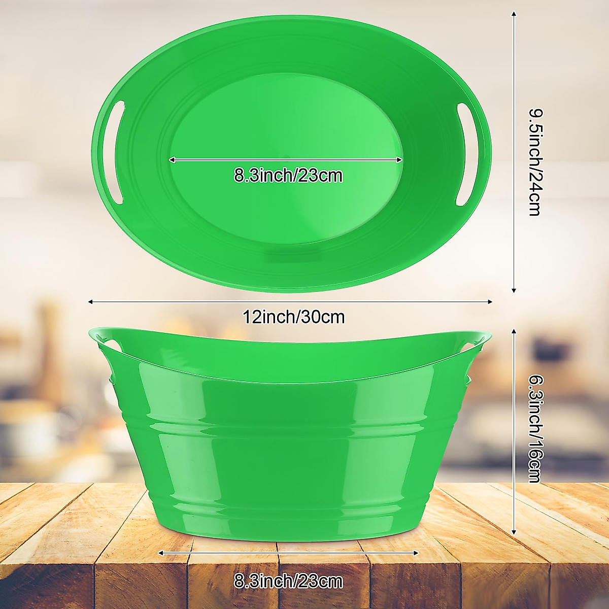 6 Pieces Ice Buckets Bulk, Plastic Ice Buckets with Handles, Oval Storage Tub, Large Capacity Ice Drink Bucket for Party Bar Wine Beer Champagne Beverage Bottle Cooler (Green,4.5 Liter)