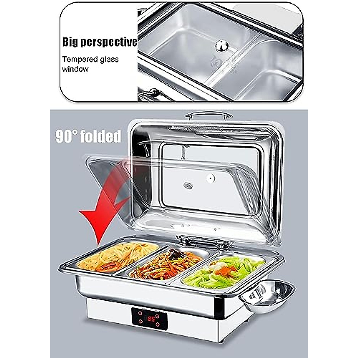 Buffet Server and Warming Tray, Hot Plates Warmer for Keeping Food Warm, 9L 13L Electric Chafing Dishes with Touch Display, 600W Fast Heating (13l 1/2size)