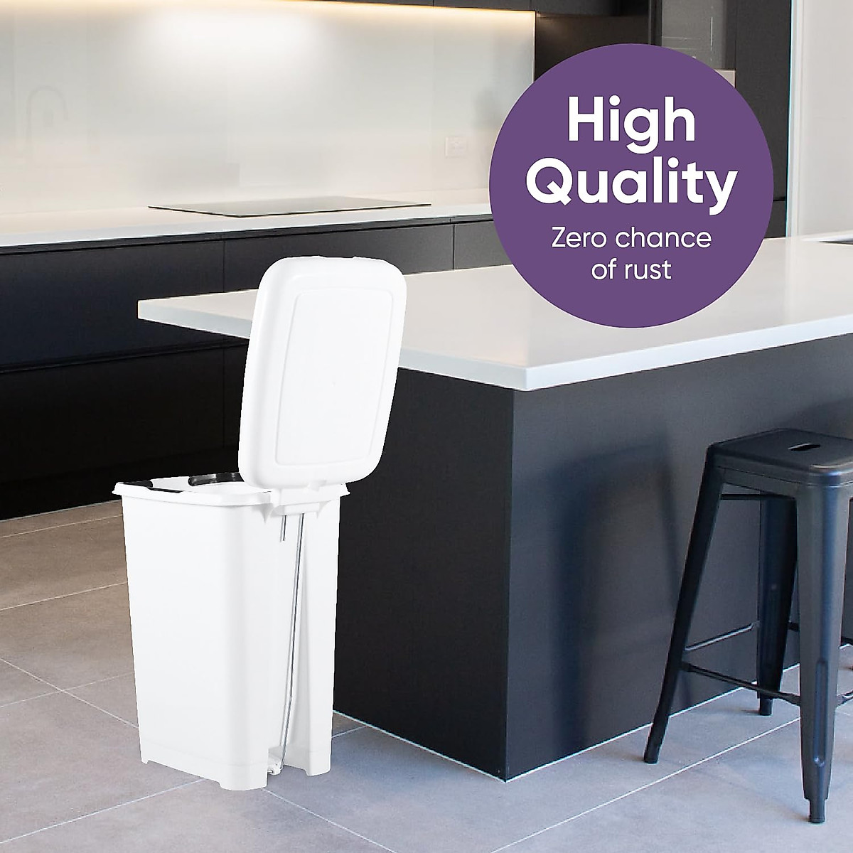 Superio 10.5 Gallon Slim Step On Pedal Plastic Trash Can, Waste Bin for Under Desk, Office, Bedroom, Bathroom- 42 Qt Beige 2 Pack (White)