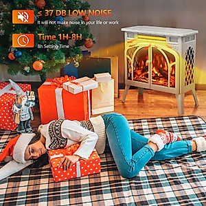 R.W.FLAME Electric Fireplace Heater 25" with Remote, Cathedral Stylish, Different Flame Effects and Log Set Colors, Adjustable Brightness and Heating Mode, Overheating Safe Design, Beige