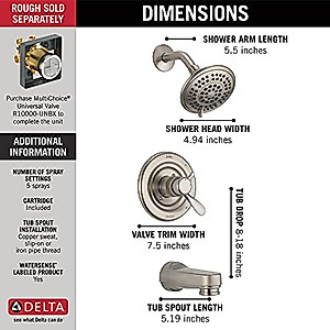 DELTA FAUCET T17430-SS Classic Tub & Shower, 5.00 x 7.50 x 5.00 inches, Stainless