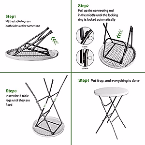 Gnomiya 32in Cocktail Table 2PCS, Portable High Top Table Granite White, Round Bar Height Folding Table with Removable Legs, Indoor Outdoor Banquet Table for Parties, Weddings, Events, Dining