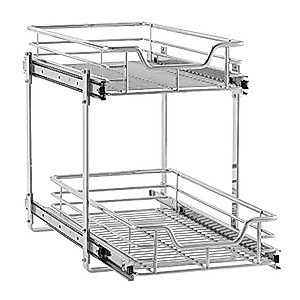 Household Essentials C21521-1 Glidez Dual 2-Tier Sliding Cabinet Organizer, 14.5" Wide, Chrome & C21221-1 Glidez 2-Tier Sliding Cabinet Organizer, 11.5" Wide, Chrome