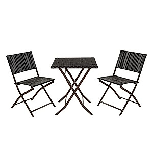 Grand patio Parma Rattan Patio Bistro Set, Weather Resistant Outdoor Furniture Sets with Rust-Proof Steel Frames, 3 Piece Bistro Set of Foldable Garden Table and Chairs, Brown