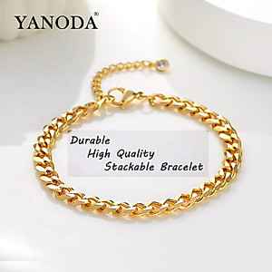 YANODA Gold Chain Bracelet 18K Gold Plated Dainty Cuban Bracelet Coffee Bean Bracelets Set for Women Minimalist Layering Stacking Handmade Bracelet Gift for Women