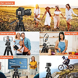 Torjim 74” Camera Tripod with Travel Bag, Extendable Cell Phone Tripod Stand with Wireless Remote and Phone Holder, Compatible with All Cameras/iPhone/Android/Sport Camera