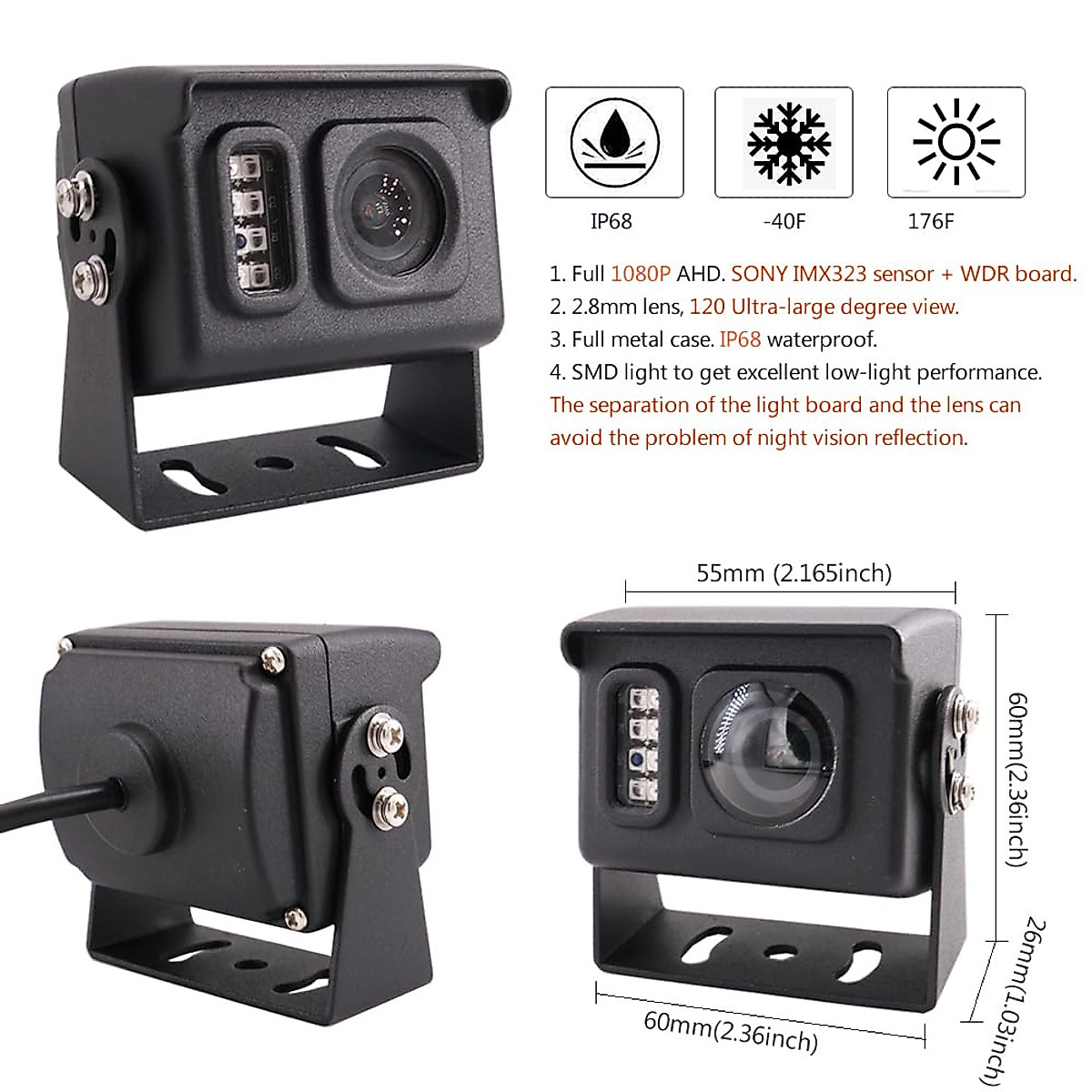 JOINLGO 4-CH 1080P AHD Car Camera System Mobile Vehicle Car DVR Loop Real-time Video Recording 4Pcs 2.0MP HD Waterproof IR Rear Back Side View Car Cameras 7 inches VGA Monitor for Truck Bus RV