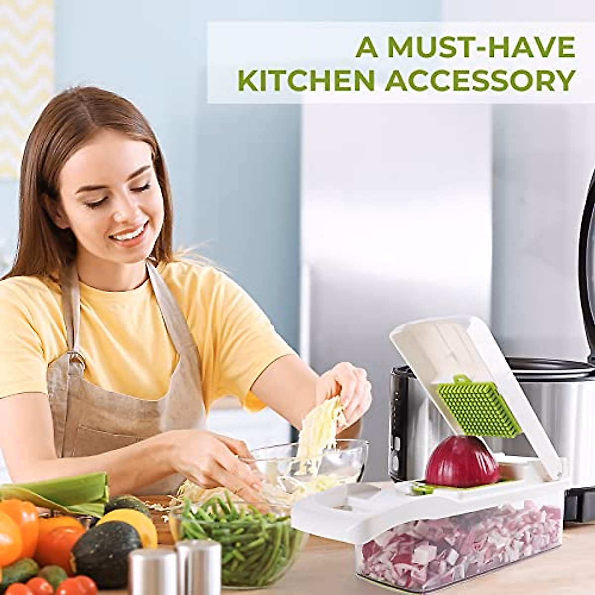 MAIPOR Vegetable Chopper - Onion chopper - Multifunctional 15 in 1 professional food chopper - Kitchen chopper - Dicer Cutter - veggie chopper with container - Vegetable Slicer Cutter - Egg slicer