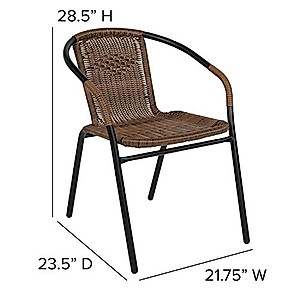 Flash Furniture 4 Pack Medium Brown Rattan Indoor-Outdoor Restaurant Stack Chair