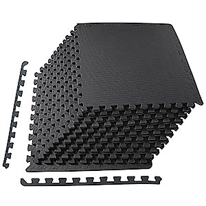 Signature Fitness Puzzle Exercise Mat with EVA Foam Interlocking Tiles for MMA, Exercise, Gymnastics and Home Gym Protective Flooring, 1/2" Thick, 48 Square Feet, Black