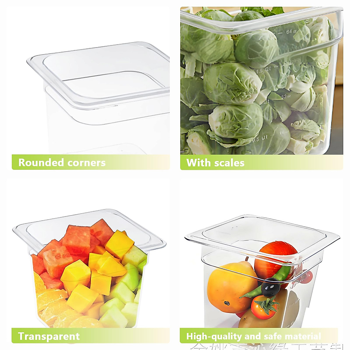 Hyuetrsa 8 Packs Plastic Food Pan with Lids Clear Food Storage Containers 1/6 Size 6 Inch Deep Restaurant Commercial Hotel Pans Stackable Polycarbonate Pan for Vegetables Fruits Beans Corns