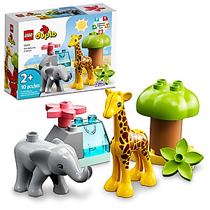 LEGO DUPLO Wild Animals of Africa 10971, Animal Toys for Toddlers, Girls & Boys Ages 2 Plus Years Old, Learning Toy with Baby Elephant & Giraffe Figures