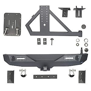 Hooke Road Wrangler JK Rear Bumper with Spare Tire Carrier and 2" Receiver Hitches Compatible with Jeep Wrangler JK & Unlimited 2007-2018