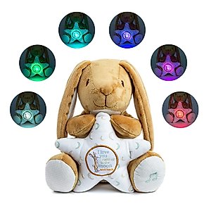 KIDS PREFERRED Guess How Much I Love You - Nutbrown Hare Rabbit Stuffed Animal with Multicolor Soothing Lights and Musical Star Plays Twinkle Twinkle Little Star,