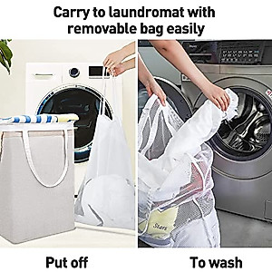 GZMXM Laundry Basket Hamper with Lid and a Removable Bag 72L Large Collapsible Laundry Baskets Dirty Clothes Hamper with Detachable Rods, Foldable Washing Bin for Clothes and Toys - Beige