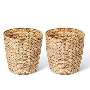 SNOWECRAFT 2-Pack Woven Waste Basket for Bathroom, Bedroom, or Living Room | Wicker Wastebasket Style Handwoven Basket Made from Water Hyacinth | Modern Boho Storage Basket