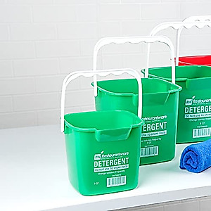Restaurantware RW Clean 3 Quart Cleaning Bucket 1 Detergent Square Bucket - with Measurements Built-in Spout and Handle Green Plastic Utility Bucket for Home Or Commercial Use (Pack of 2)