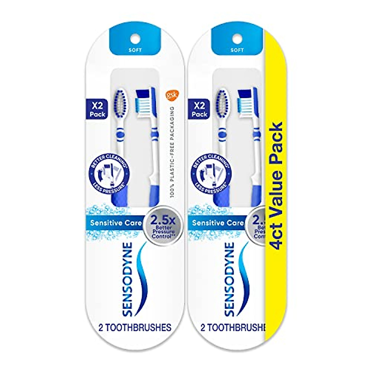 Sensodyne Sensitive Care Soft Toothbrush, Soft Bristle Toothbrush for Adults With Sensitive Teeth - 4 Count