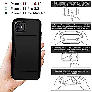 SUPBEC iPhone 11 Case with Card Holder and [Screen Protector Tempered Glass x2Pack] iPhone Wallet Case Cover with Shockproof Silicone TPU + Anti-Scratch Hard PC - Full Protective-2019-6.1"-Black