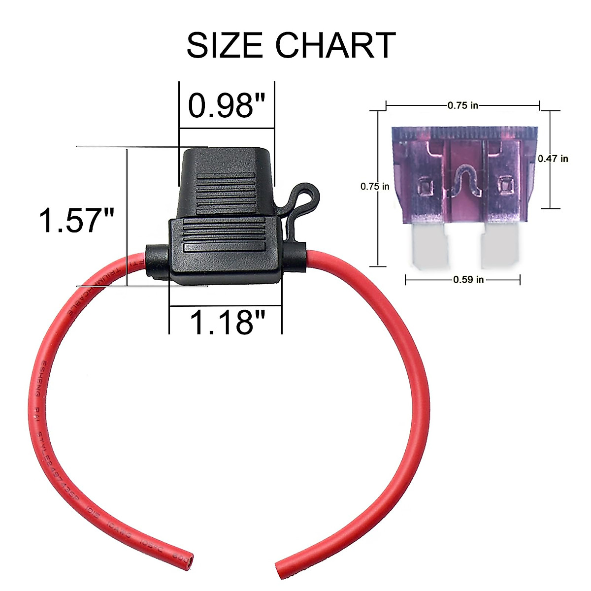 MuHize 10 Gauge Inline Fuse Holder - Heavy Duty 10 AWG Waterproof Add a Circuit Fuse Holder, Standard APR ATO ATC Fuse Holder with 40AMP Standard Fuses(3 Pack)