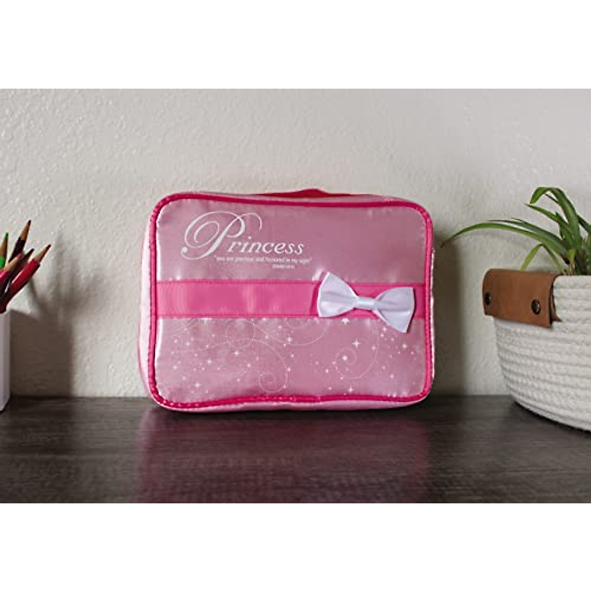 Princess Bible Cover for Girls, Zippered, with Handle, Canvas, Pink, Medium