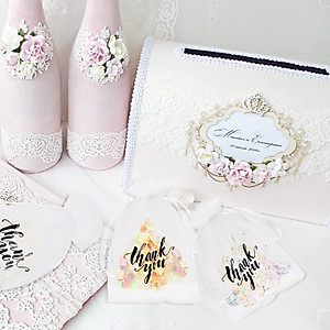 FPAKDH 50 Pieces Thank You Bags Sheer Organza Gift Bags Small Jewelry Present Bags with Drawstring 4 x 6 Mesh Wedding Party Favor Bags for Sachet Jewelry Candy Soap Makeup Party Favor Bags White