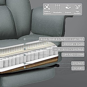 Toszn Reclining Executive Office Chair with Footrest, High Back Big and Tall Office Chair 400lbs Wide Seat 180° Backrest, Ergonomic Leather Managerial Desk Office Chair for Heavy People, Grey Green