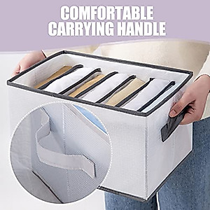 3 Pcs Wardrobe Clothes Organizer, Jeans Compartment Storage, Reinforced Handle Thickening Fabric, Foldable Washable Drawer Organizers, Mesh Clothes Storage Organizer for Bedroom (Gray)