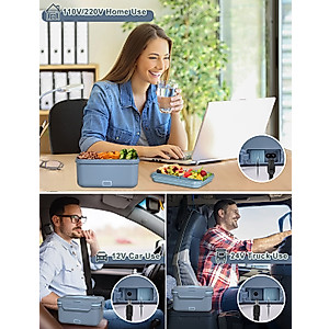 Monteka Electric Lunch Box Food Heater, Upgrade 100W High Power Portable Food Warmer, Heated Lunch Box for Adults Car/Home with 1.8L Removable Stainless Steel Container, 12V/24V/110V/220V, Blue