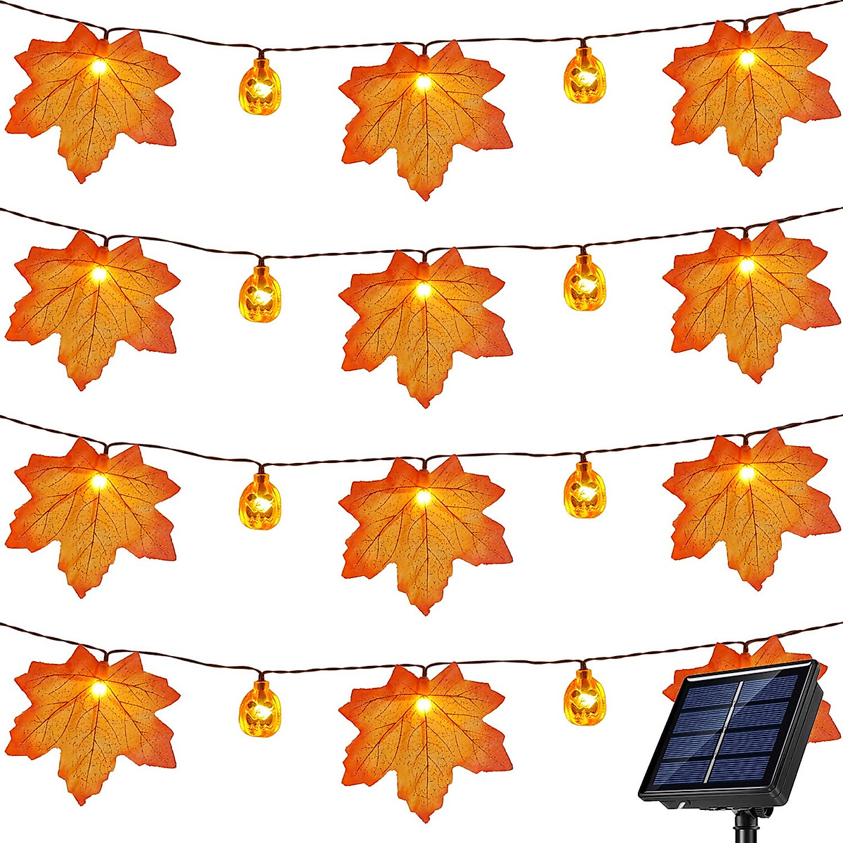 Xingpold Fall Decor Solar Pumpkin Maple Leaf String Lights Outdoor, 50LED 30ft Fall Garland with Lights Waterproof Pumpkin Lights for Thanksgiving Halloween Autumn Door Porch Home Garden Decorations