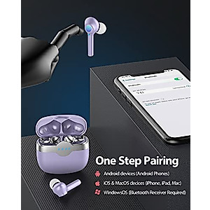 Bluetooth 5.3 Wireless Earbuds, Deep Bass Sound Clear Call, Noise Cancelling with 4 Microphones, 30H Playtime, IPX7 Waterproof Protection, Comfortable Wearing, Compatible with iPhone Android, Purple