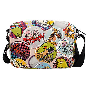 Buckle Down Nickelodeon Bag, Cross Body, Rectangle, 90s Character and Logo Buttons Stacked, Pink, Vegan Leather, Nick 90's Rewind