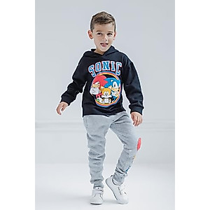 SEGA Sonic The Hedgehog Knuckles Tails Little Boys Fleece Pullover Hoodie and Jogger Pants Set Black/Gray 7-8