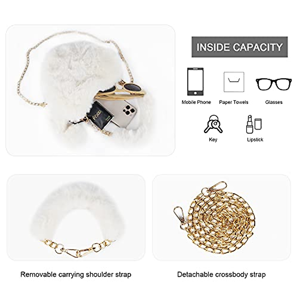 SUKUTU Faux Fur Purse Women's Heart Shaped Evening Handbags Small Cute Phone Crossbody Bag Clutches for Girls