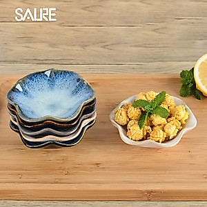 Dipping Bowls Set of 6, Ceramic Soy Sauce Dish, Flower Dipping Sauce Bowls, Pinch Bowls, Special Reactive Glazed Small Condiment Finger Bowls for Dip Sushi Soy Sauce Cup Dish
