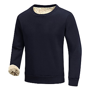 Gihuo Men's Warm Crewneck Sweatshirt Winter Sherpa Lined Fleece Sweatshirt Athletic Pullover Tops Loungewear (Navy, S)
