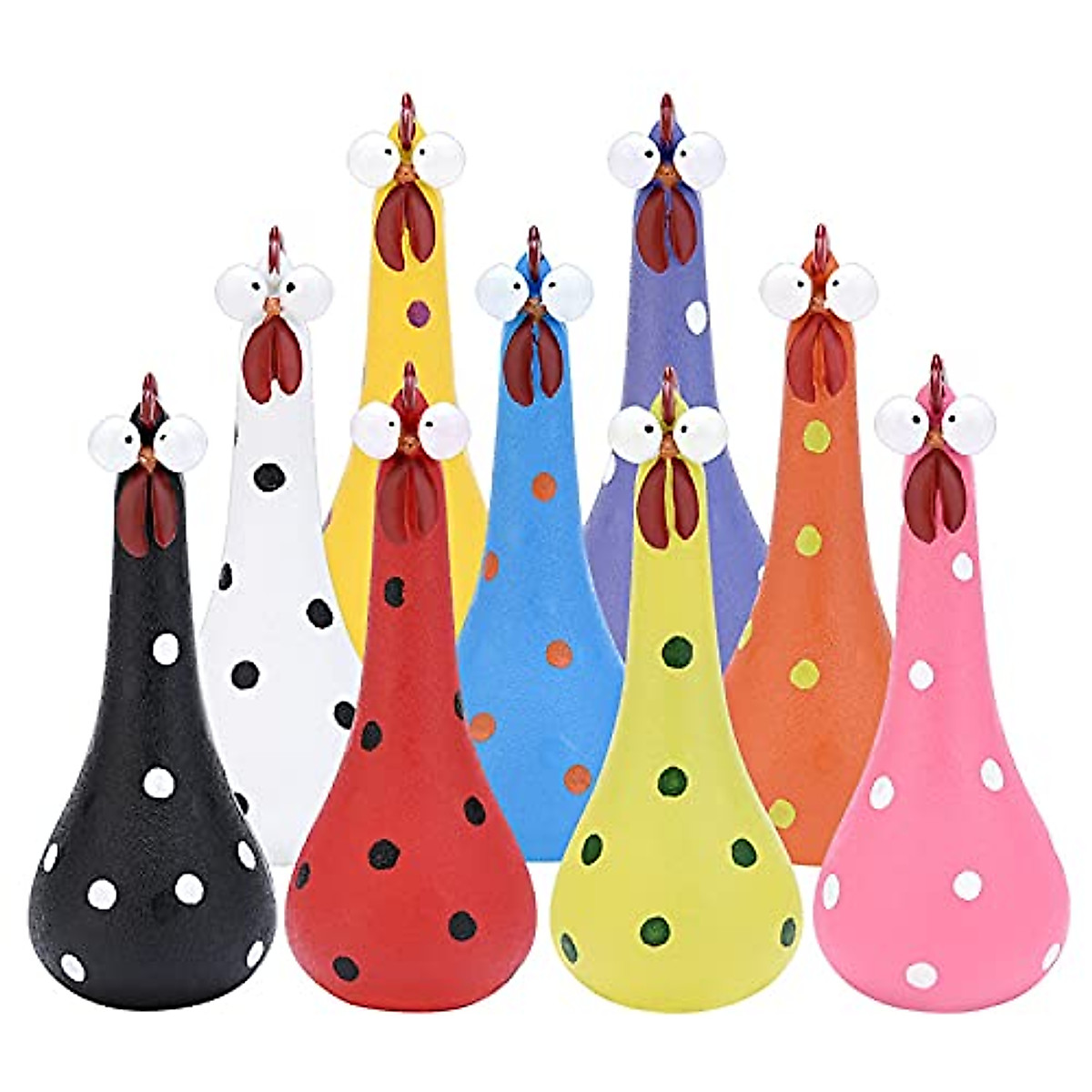 AIIONP Silly Chicken Decor, 2023 New Resin Rooster Statues Ornaments Decorative, Funny Chicken Sculptures Statues with Long Neck for Farm Backyard Garden Lawn Yard Art Decoration (9 PCS)