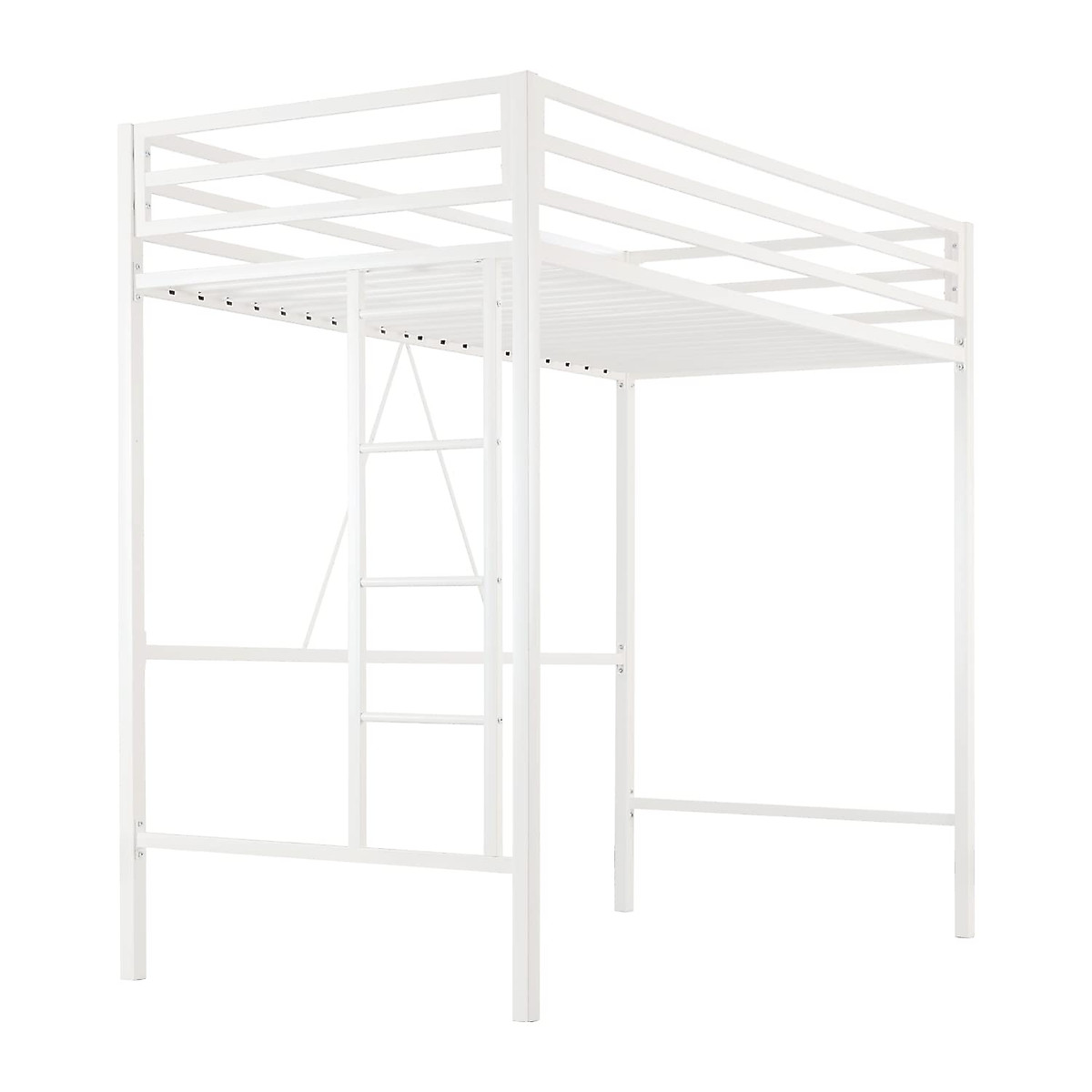 MUTICOR Loft Bed Frame for Juniors&Adults, Metal Loft Bed Twin Size with Safety Guardrail&Removable Ladder, Space-Saving, Noise Free, Cream White
