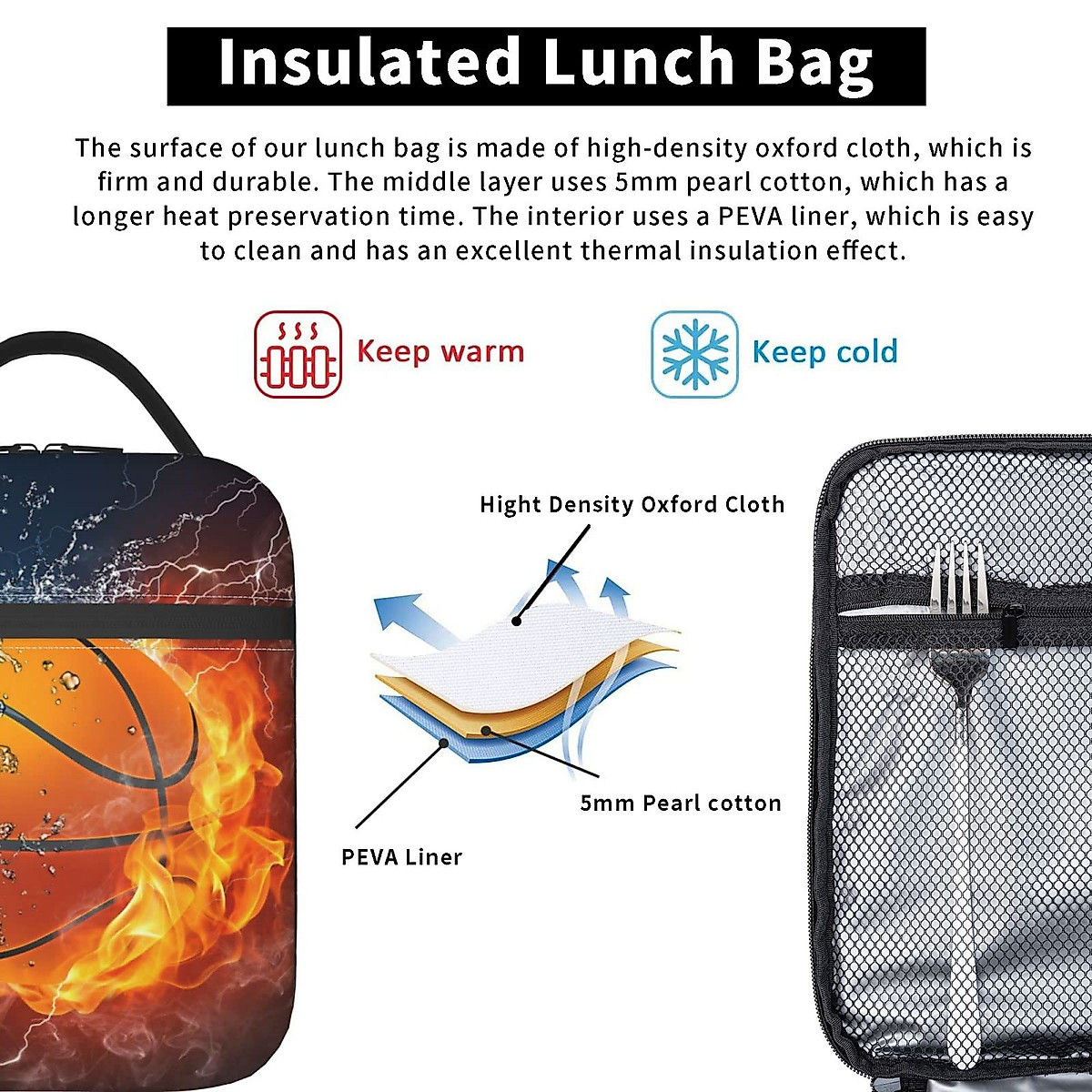 Chayber Basketball Lunch box Kids Boys Girls Insulated Lunch Bag For Women Men Thermal Lunch Bags Bento Box Adult Lunch Box For Work,Picnic