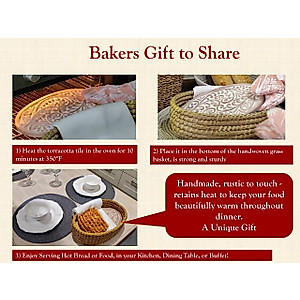 Bread Warmer Basket with Stone - Bread Basket for Serving Tortilla, Sourdough, Bakers Gift, Warming Terracotta, House New Home Gifts for Kitchen, Bread Maker Women, Men, Birthday, Hostess Farmhouse