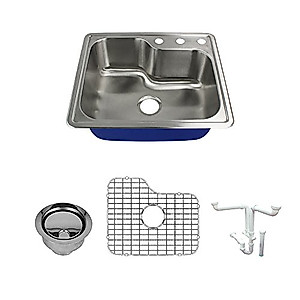 Transolid K-MTSO25229-3 Meridian 3-Hole Drop-in Single Bowl 16-Gauge Stainless Steel Kitchen Sink Kit, 25-in x 22-in x 9-in, Brushed Finish