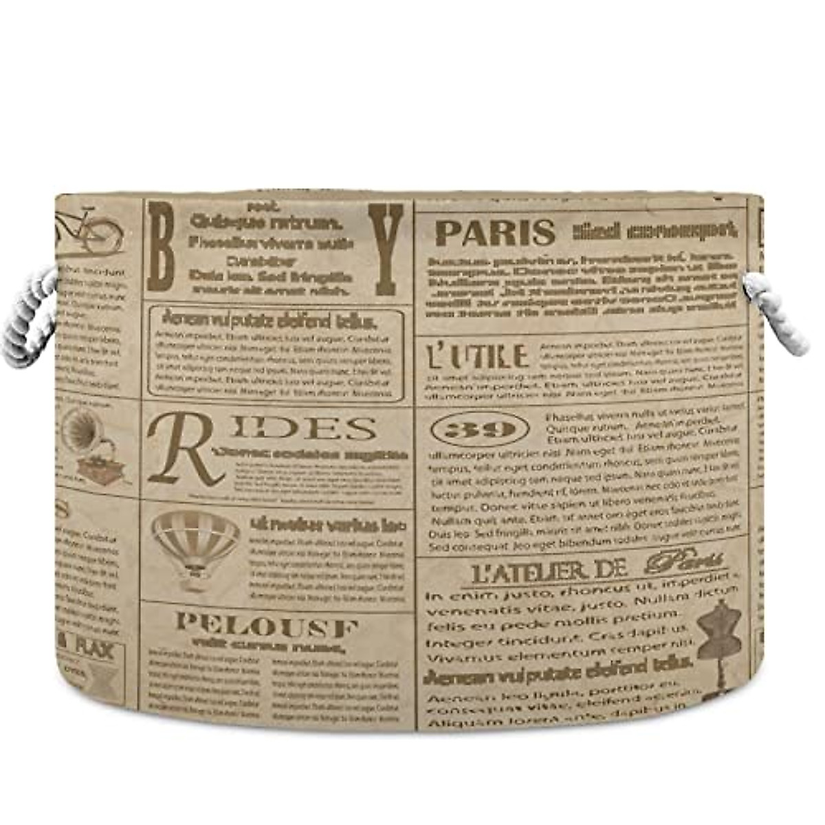 visesunny Paris Newspaper Retro Laundry Baskets Fabric Storage Bin Storage Box Collapsible Storage Basket Toy Clothes Shelves Basket for Bathroom,Bedroom,Nursery,Closet,Office