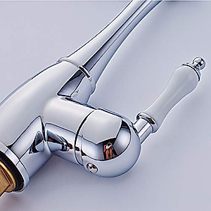 Kitchen Sink Faucet for Bar Farmhouse Commercial, Solid Brass Kitchen Faucet Mixer, Single Hole 360 Rotate Kitchen Tap, Silver Chrome Kitchen Sink Faucet
